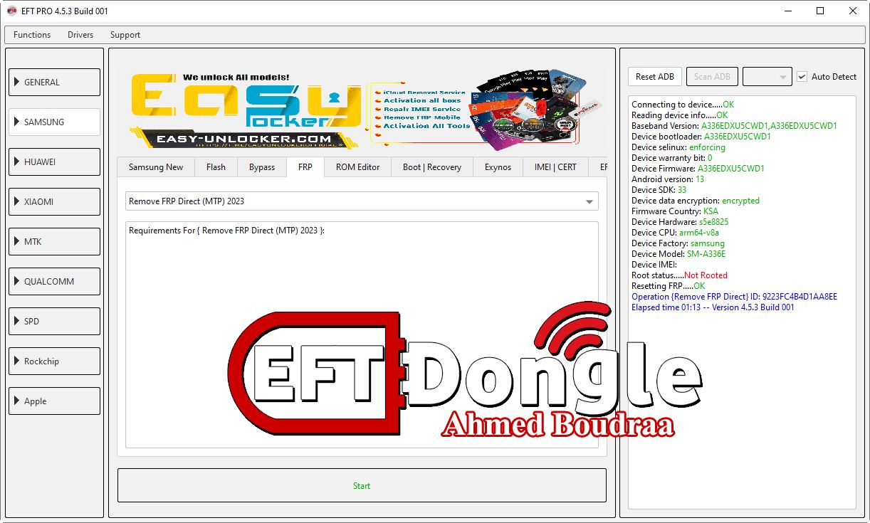 Samsung A33 5G, SM-A336E Remove FRP Direct (MTP) 2023 EFT Pro - GSM-Forum